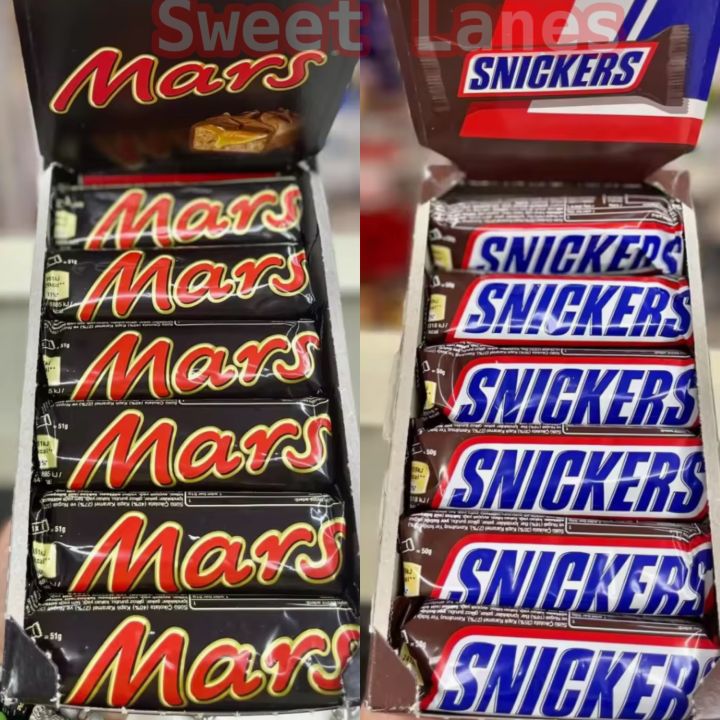 1 Box Snickers 50g x 24pcs & 1 Box Mars Chocolate Bar 24 50g x 24pcs ...
