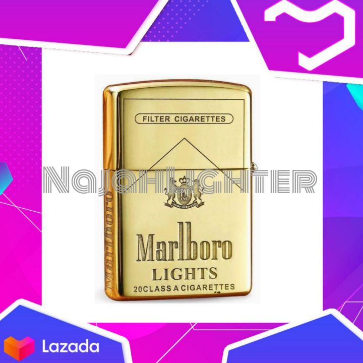 (Free Box) Korek Api Zippo Original Made In USA Gold Motif Marlboro ...