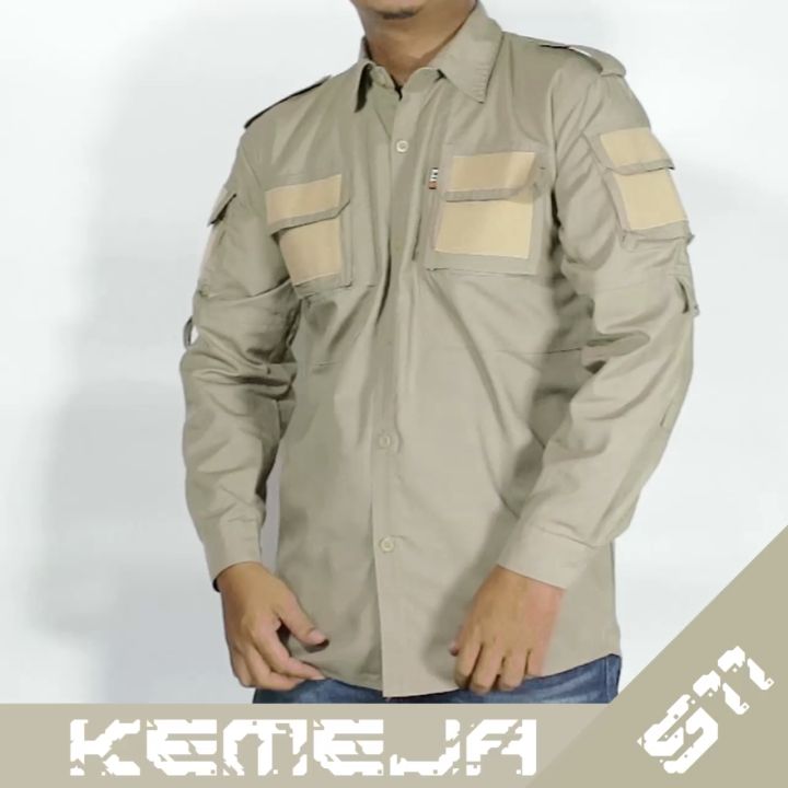 Kemeja Tactical Velcro - Kemeja PDL Lapangan lengan Panjang Pria ...