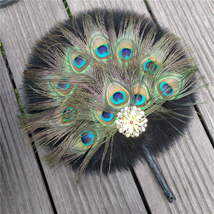 Handheld round Fan with Peacock Feathers Traditional Chinese Wedding ...