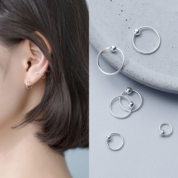 Ultra-Small S925 Pure Silver Earring Bone Circle Ear Skin Pin ...