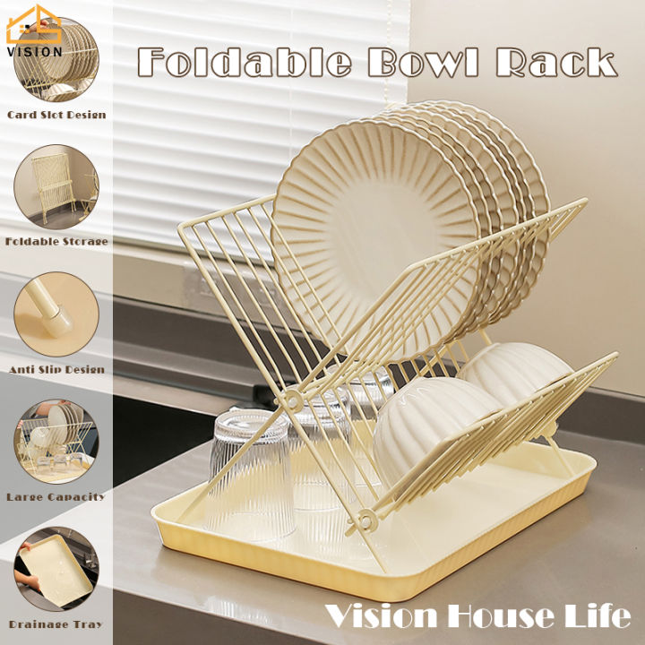Vision Foldable Plates Drain Rack Kitchen Tableware Storage Rack with ...