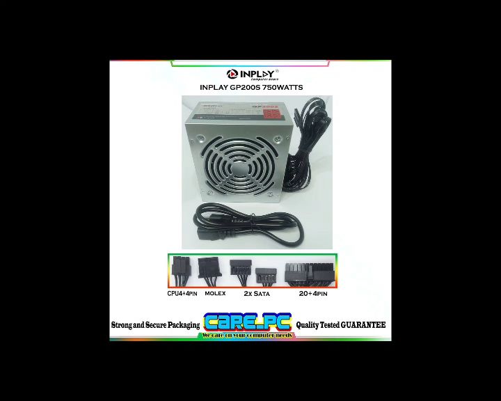 INPLAY ATX POWER SUPPLY, GP200B 750W, 8-PIN CPU, 2-SATA, 1-MOLEX, 350 ...