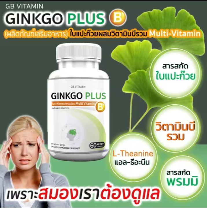 GB Ginkgo Plus-B อาหารเสริม ใบแปะก๊วยผสมวิตามินบีรวม สารสกัดใบแปะก๊วย ...