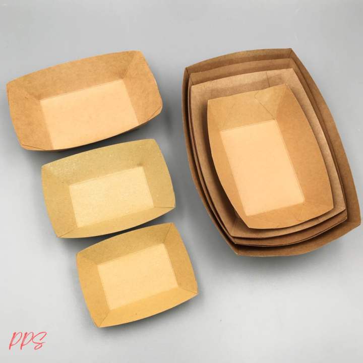 50pcs Paper Tray Plain Kraft Snack Boat Tray Plate | Lazada PH