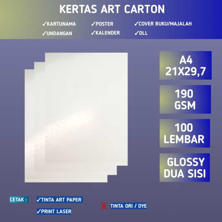 Kertas Art Carton 190 GSM A4 isi 100 Lembar / Kertas Art paper / Art ...