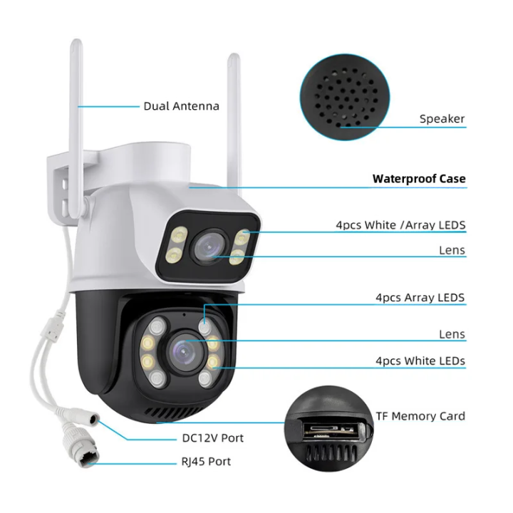 Icsee Night Vision Full Color Outdoor Waterproof Wifi4g Dual Lens Dual ...