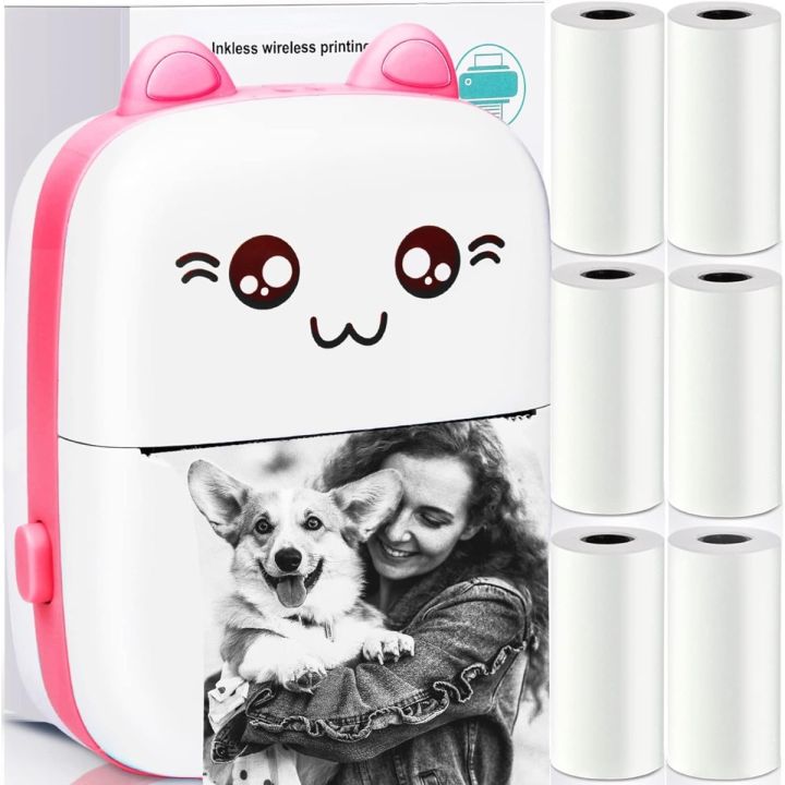 Portable Mini Printer Pocket Mini Thermal Printer with 6 Roll Printing ...