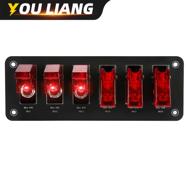 12-24V 6 Gang Toggle Rocker Switch Panel with LED Light & Flip Cover ...