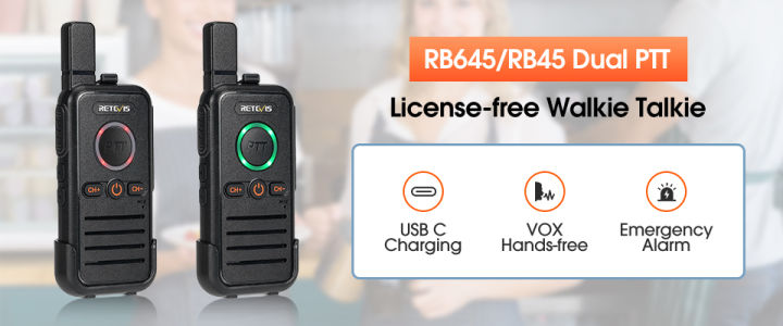 Retevis RB45/645 License-free Walkie Talkie Dual PTT Two Way Radio for ...
