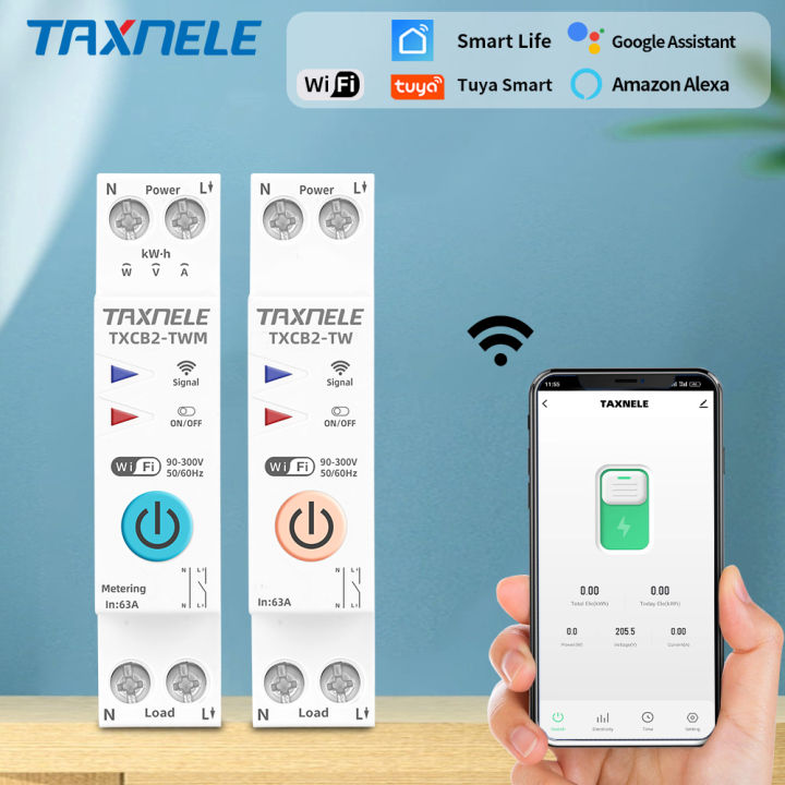 63A TUYA WIFI Smart Switch Energy Meter 1P+N 110VAC 230VAC Voltage ...