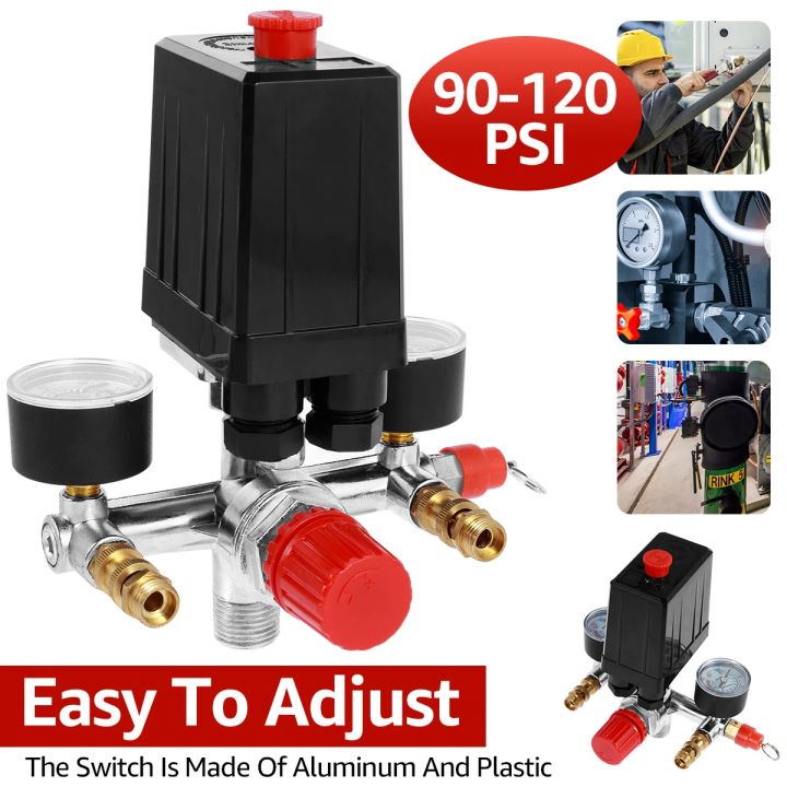 Air Compressor Pressure Switch 90-120PSI Adjustable Manifold Regulator ...