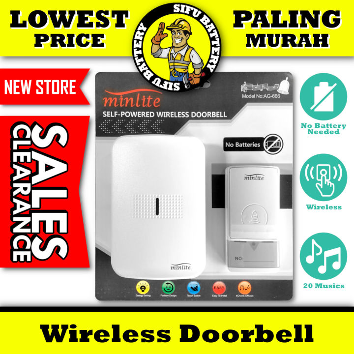 SELF-POWER Wireless Doorbell No Battery Door Bell Digital Ring 【EASY INSTALLATION】A303 / AG-666 ...