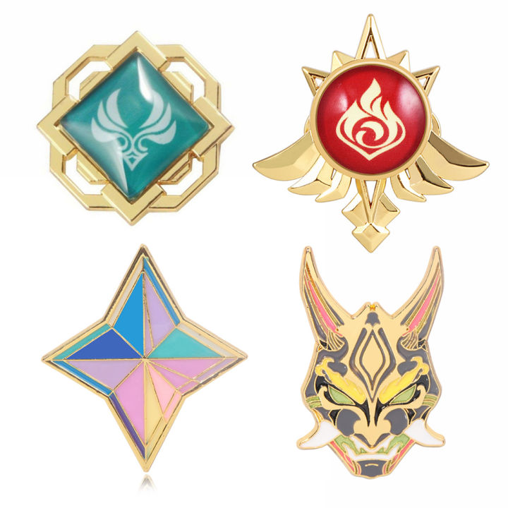 Game Genshin Impact Metal Brooch Pins Primogem Xiao Mask Vision 7 ...
