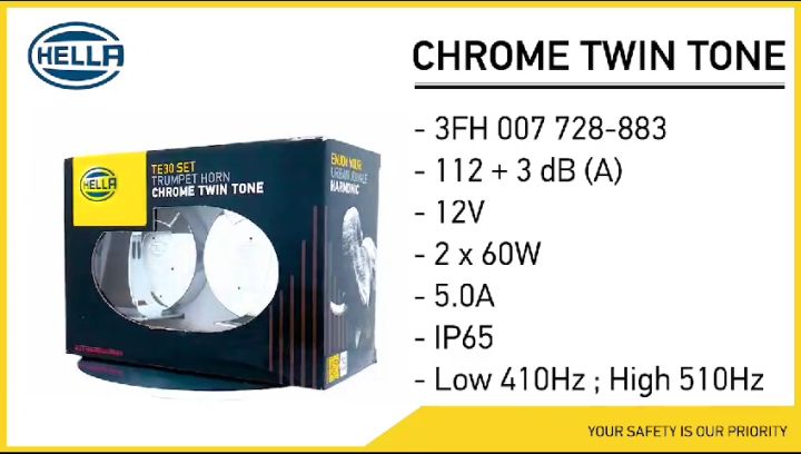 Hella Chrome Twin Tone TE30 Set Trumpet Horn Special Edition 12V Silver ...