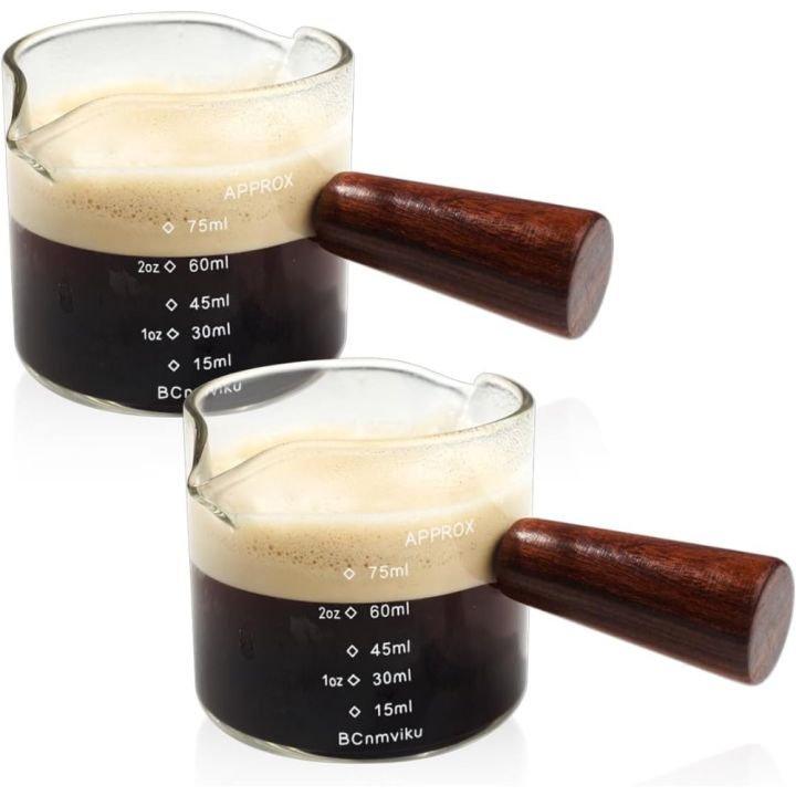 Clear Glass 75ML Espresso Shot Glasses with Wooden Handle Measuring Cup ...