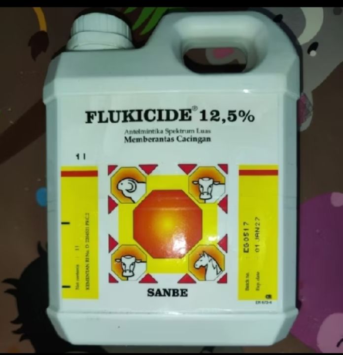 FLUKICIDE 12,5 Cair 1 liter Oral Obat Cacing Sapi Kuda Kerbau Ayam ...