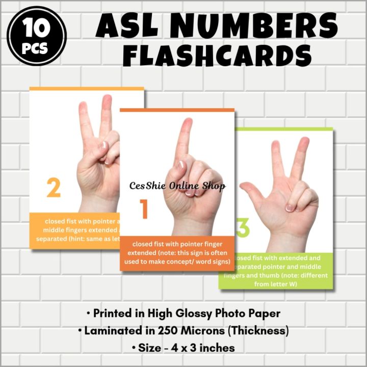 (10 PCS) ASL NUMBERS FLASHCARDS | LAMINATED AMERICAN SIGN LANGUAGE ...
