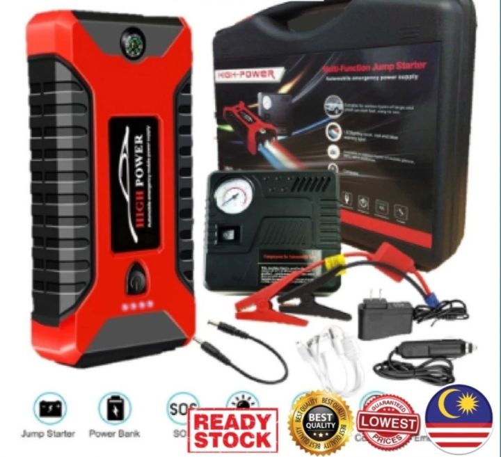 Full Set 99800Mah Power Bank Jumper Kereta & Pump Tayar | Lazada
