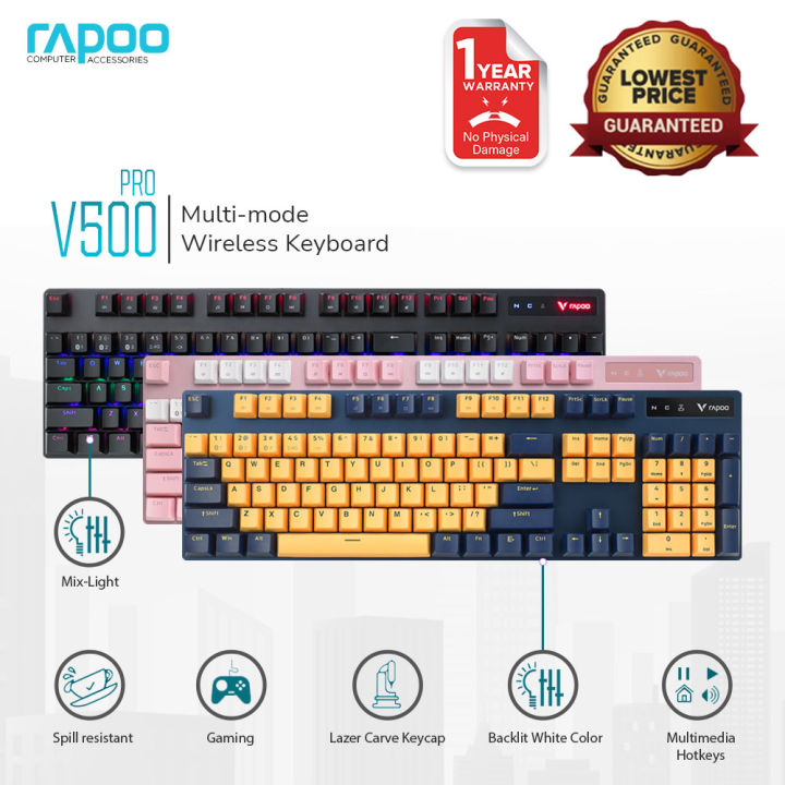 Rapoo V500PRO Multi-mode Wireless Gaming Mechanical Keyboard Reliable Bluetooth 3.0, Bluetooth 5 ...