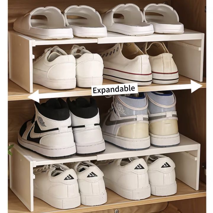 Shoe Cabinet Layered Partition Wardrobe Retractable Shoe Storage Double ...
