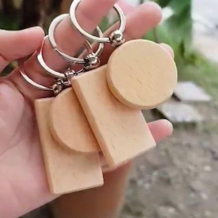 10-50pcs set Blank Wooden Key Chain Diy Wood Keychain Rectangle Wood ...