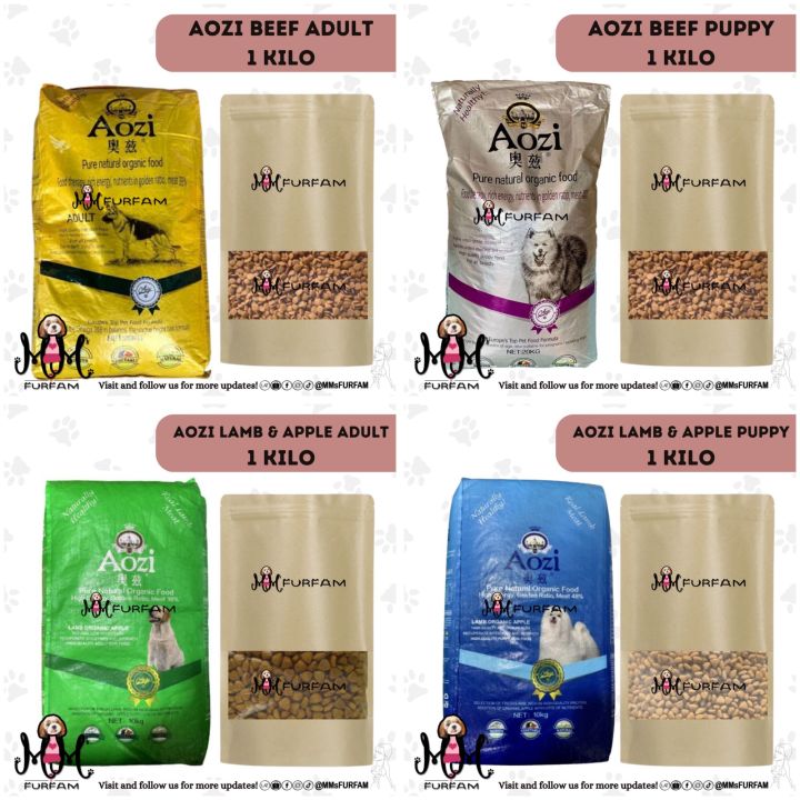 1KG AOZI NATURAL ORGANIC DOG FOOD/ ADULT/ PUPPY/ BEEF/ LAMB AND APPLE ...