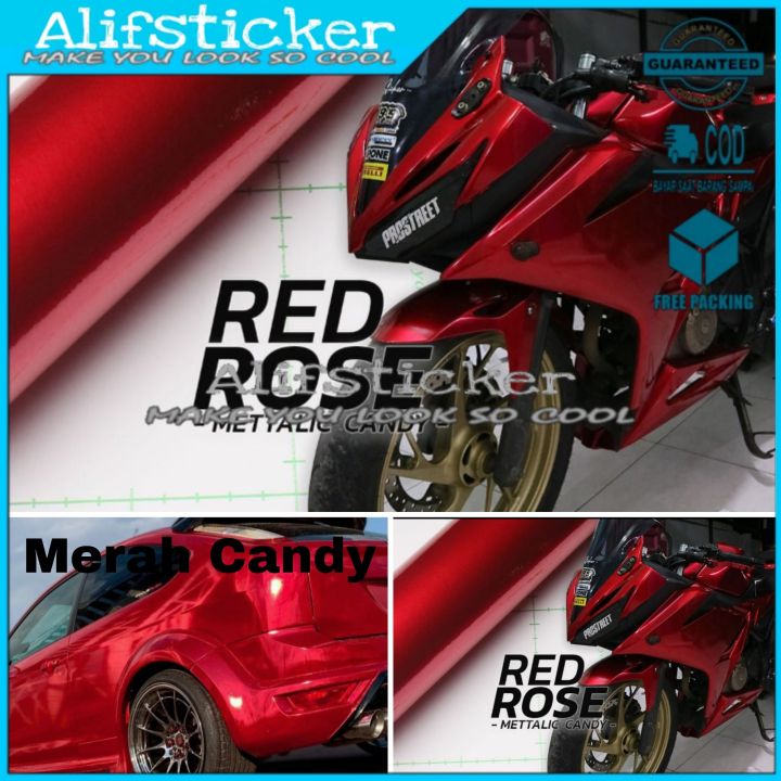 Sticker Skotlet Motor Metalik Candy Glossy Merah Marun Kilap lis Motor ...