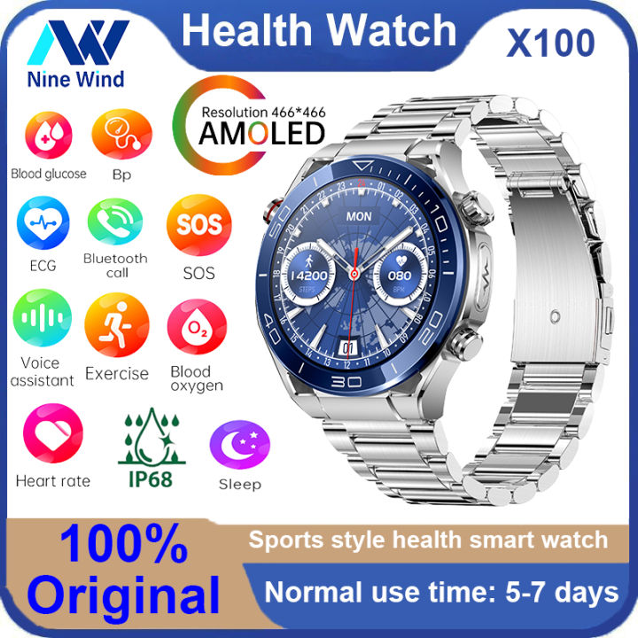 NineWind New X100 smartwatch Bluetooth call non-invasive blood glucose ...
