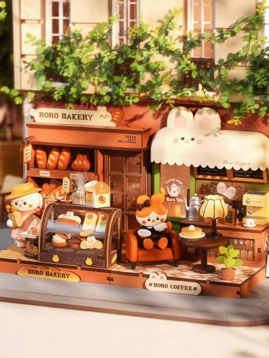 Rolfie Miniature Scene DIY House Model Coffee Bakery Playset for Little ...