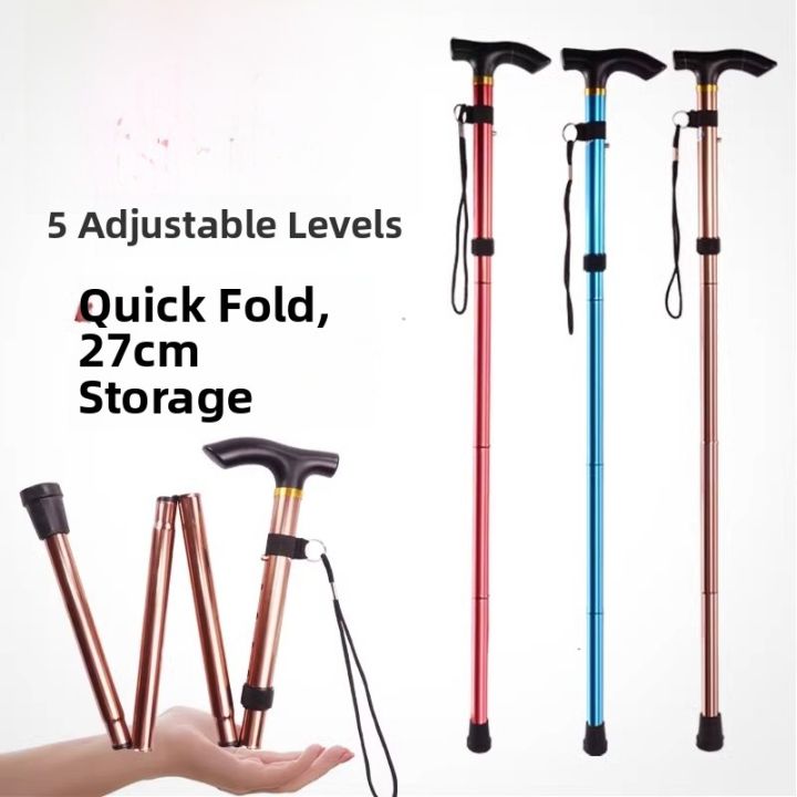 Ultra-Short Five Section Folding Mountain Walking Cane T Handle Hiking ...