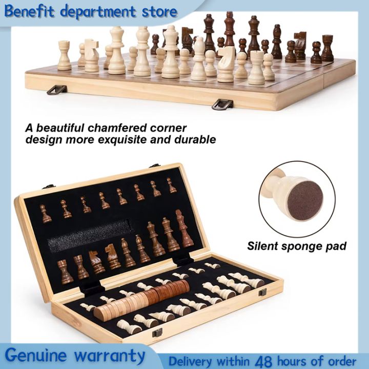 Magnetic wooden chess board set wooden foldable international chess set ...