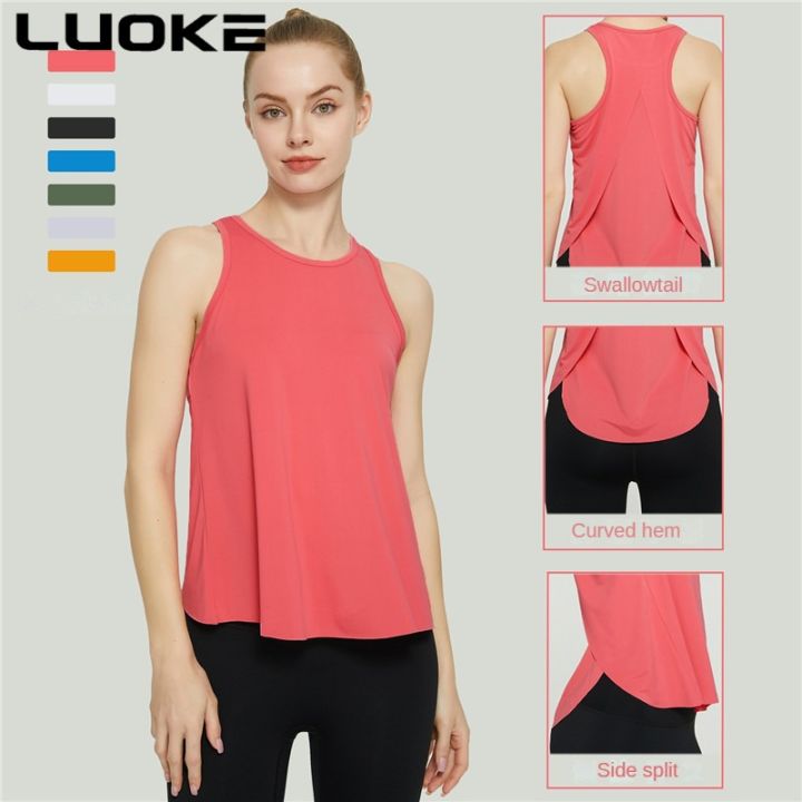 Luoke เสื้อกั๊กก้างปลาแขนกุดสำหรับผู้หญิงใส่เล่นกีฬาวิ่งหางแฉกด้านหลัง ...