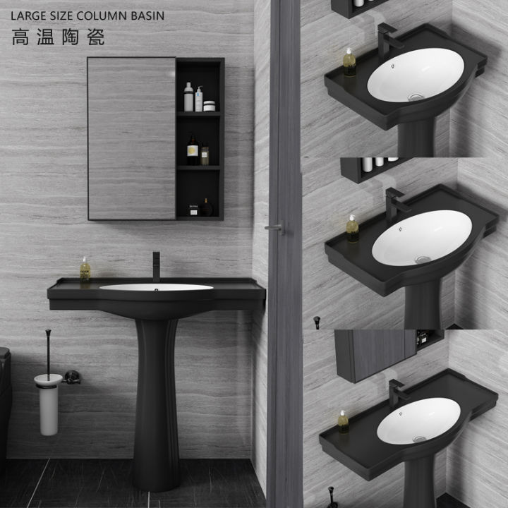 High-Edge Black Pedestal Basin Hand Washing Washbasin Small Apartment ...