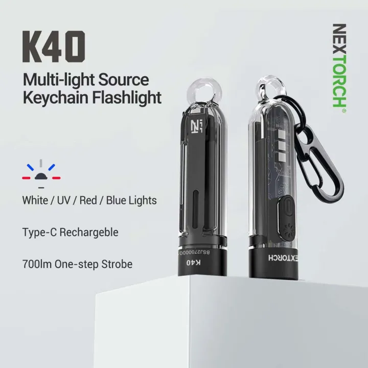 NEXTORCH K40 Pocket Keychain Flashlight EDC Rechargeable Flashlight Multi-light Source Strobe UV ...