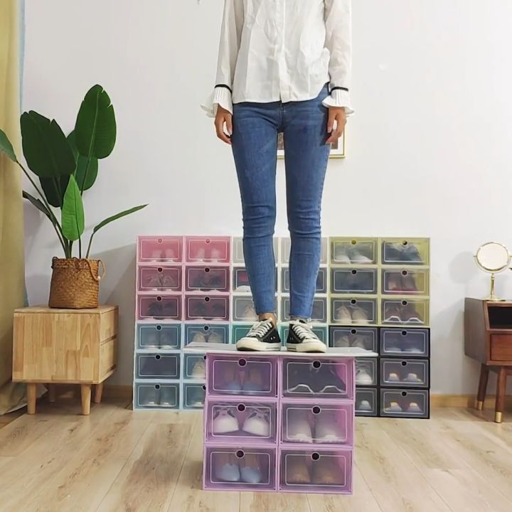 Large size shoe box foldable storage box stackable shoe rack organizing ...