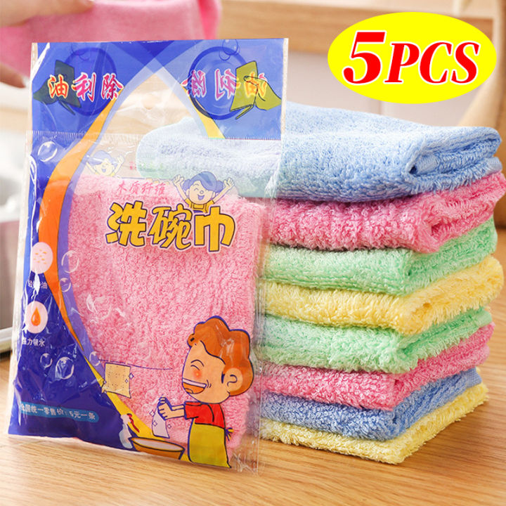 5Pcs Oil Removal Rags Kitchen Dishcloth Absorbent Non-stick Oil ...