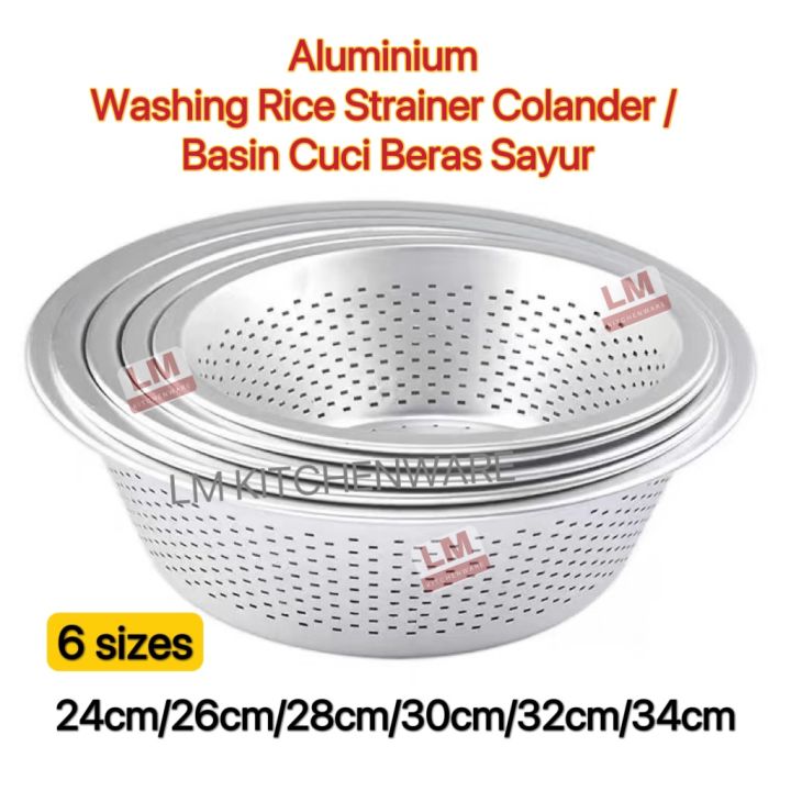 ALUMINIUM WASHING RICE STRAINER COLANDER BASKET / MESH SIEVE SKIMMER ...