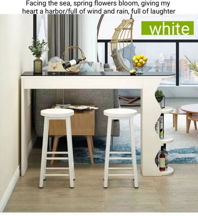 House of EQA Wine Table with Glass Top Bar Counter Table and Bar Stool ...