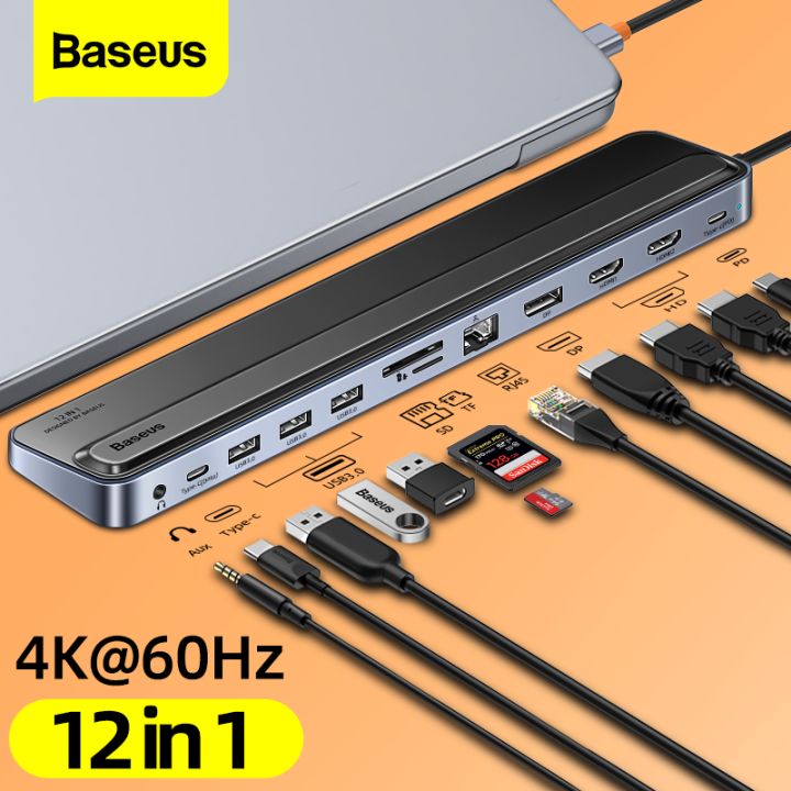 Baseus 12 In 1 USB Type C ฮับถึง4K 60Hz HDMI-รองรับ DP RJ45 SD บัตร TF ...