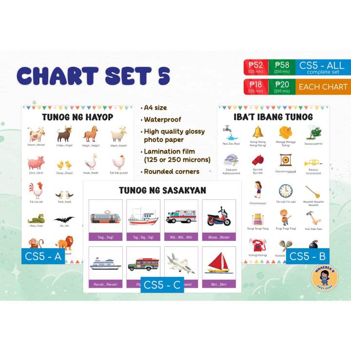 Laminated Educational Chart for Kids Set 5 - Tunog ng Hayop, Iba’t ...