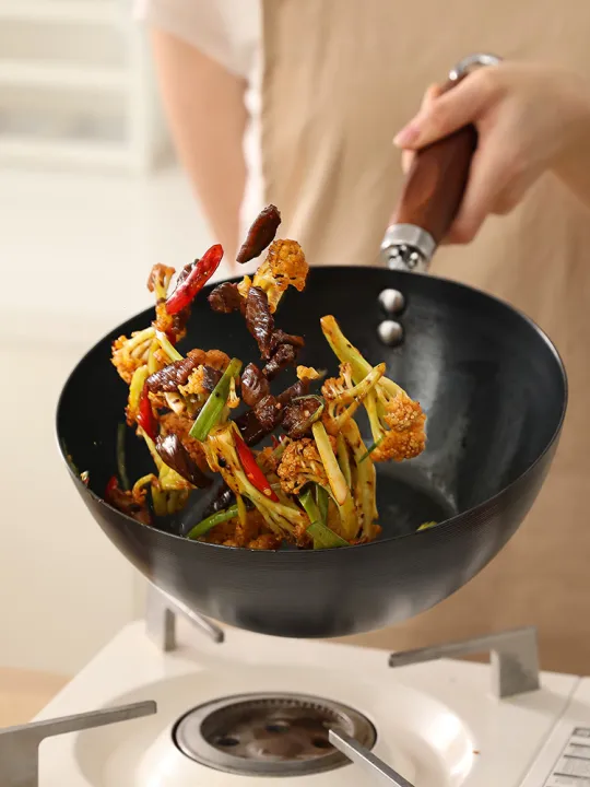Mini Non-Stick Iron Wok Flat Bottom Induction Cooktop Home Use Cooking ...