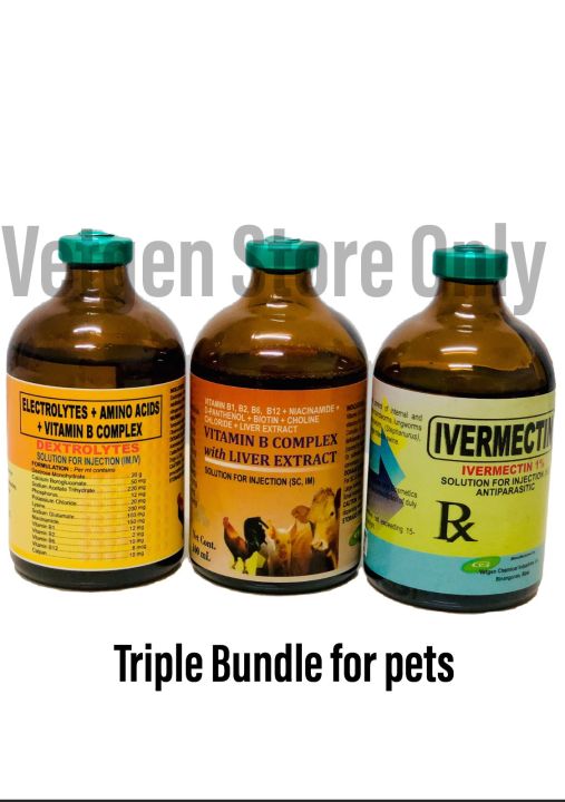 TRIPLE BUNDLE FOR PETS Vit. Bcomplex w le + Dextrolytes + Dewormer ...