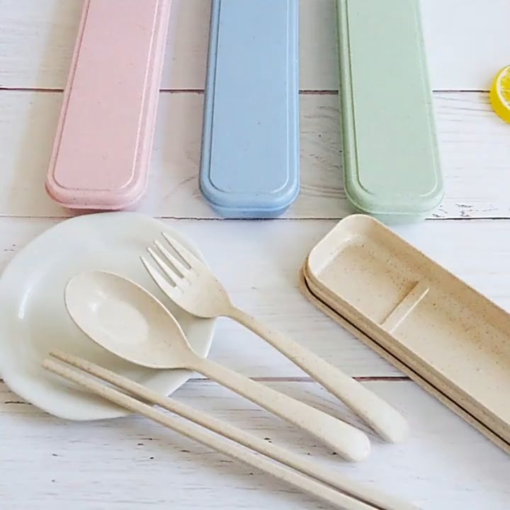 [HS] SENDOK SET JERAMI GANDUM / SENDOK SET TRAVEL / SENDOK MAKAN ...