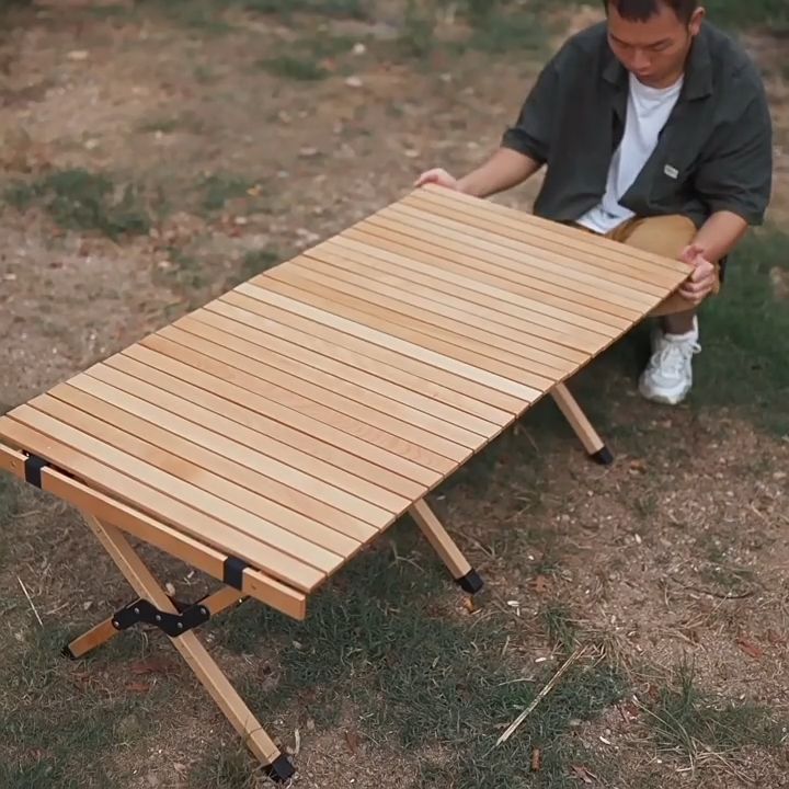 Camping folding outdoor glamping 120cm table luxury solid pine wood ...
