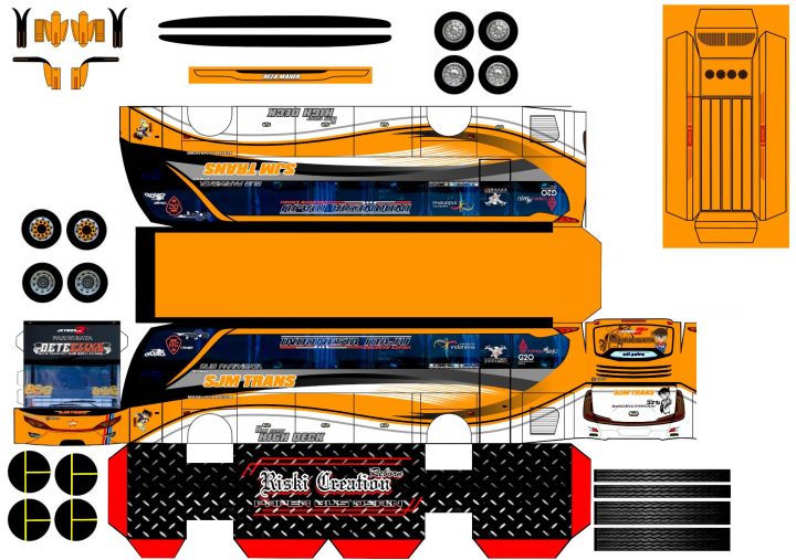 pola papercraft bus Mahendra trans MTI/lembaran papercraft bus skala 50 ...