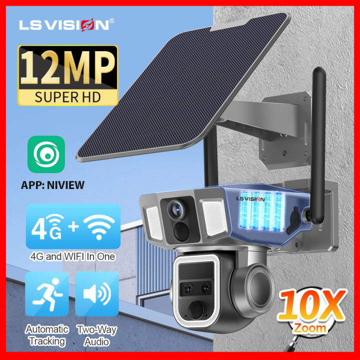 LS VISION NIVIEW 6K 12MP Dual Network Mode 4G/WIFI Solar CCTV Camera ...