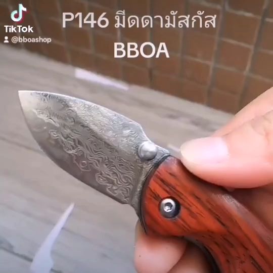 P146 มีดพับ มีดพกพา มีดเดินป่า มีดดามัสกัส ด้ามจับไม้ | Lazada.co.th