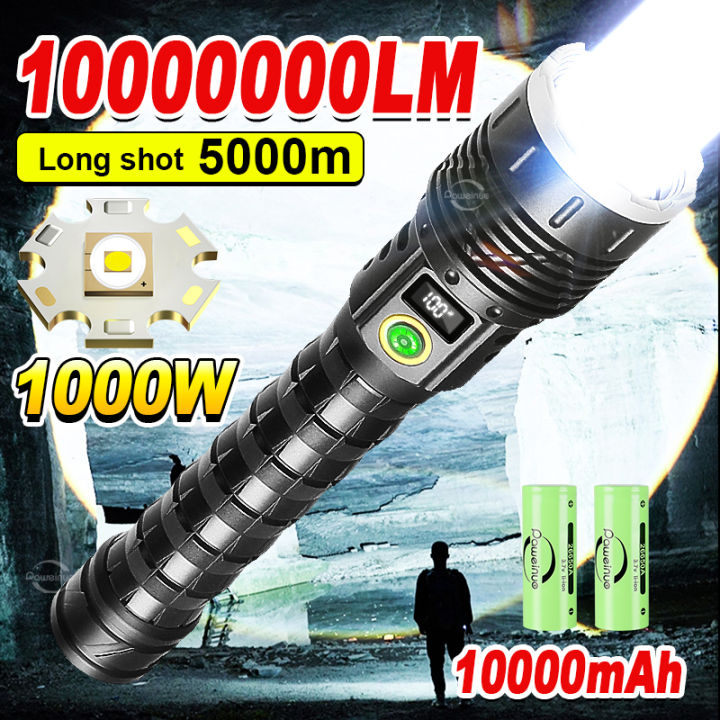 High Power Led Flashlights 5000M Tactical Torch With Display Light Use ...