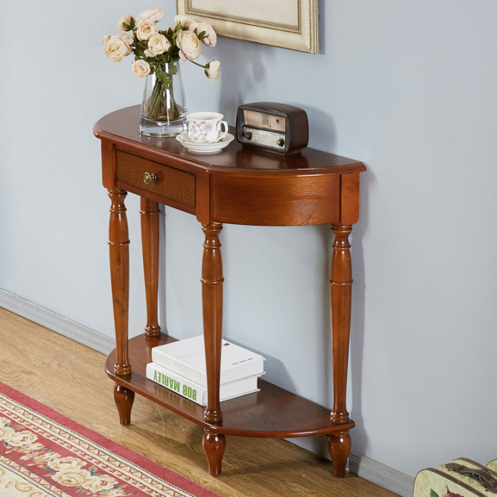 American-Style Semicircle Hallway Table Solid Wood Wall Cabinet Hallway ...